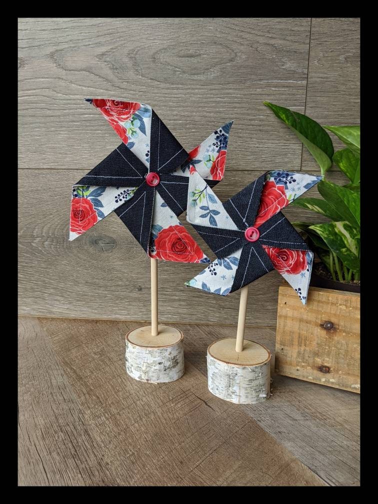 Fabric Pinwheel / Red White Blue Windmill / Tiered Tray Decor | Etsy