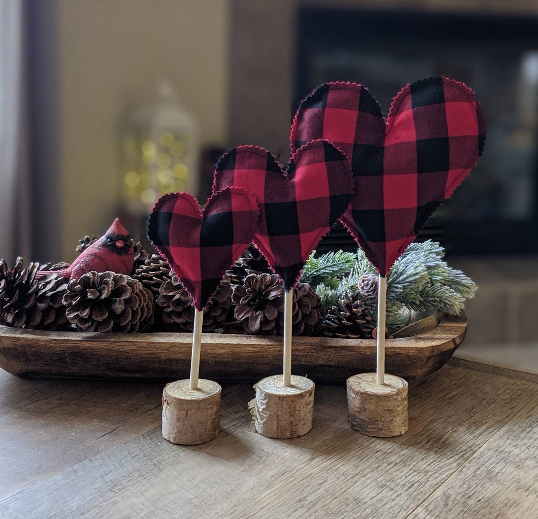 Buffalo Plaid Hearts Red and Black Rustic Fabric Heart Collection ...