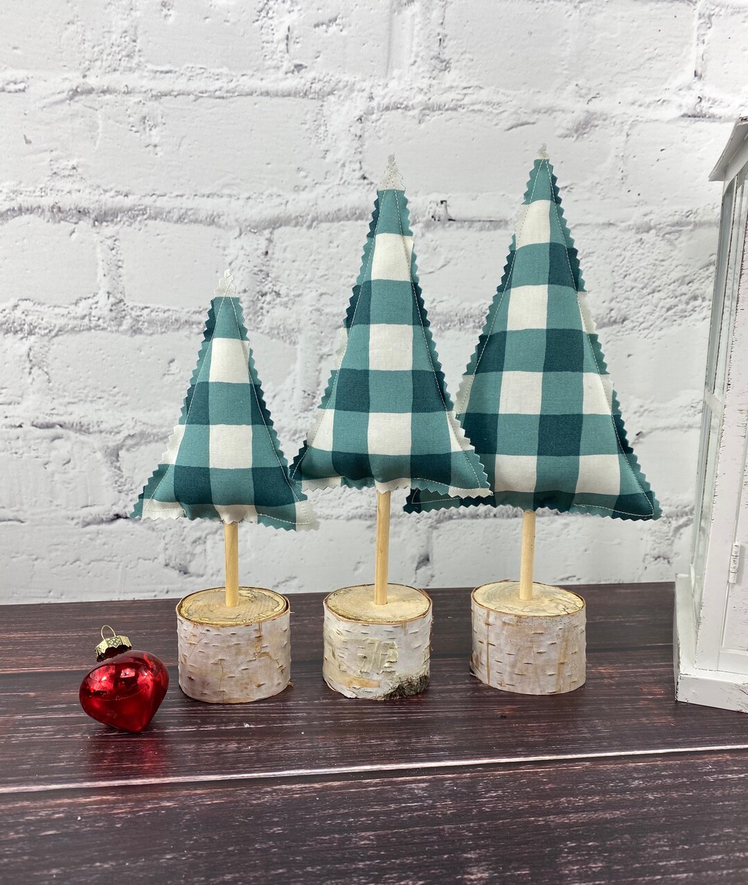 Green White Fabric Trees Rustic Buffalo Plaid Tree Collection Stuffed ...
