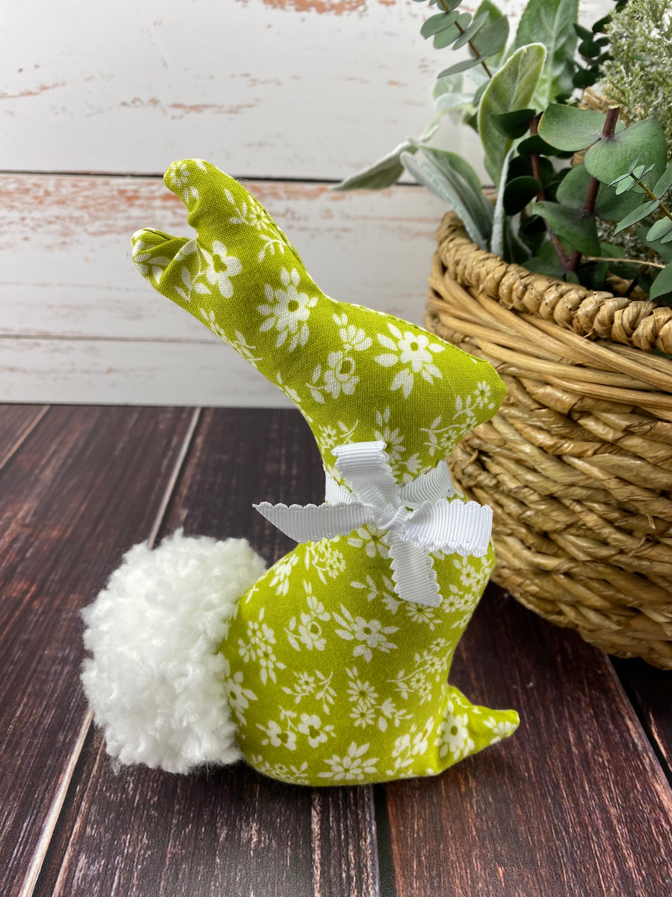 Fabric Stuffed Bunny / Green White Floral Rabbit / Tiered Tray - Etsy