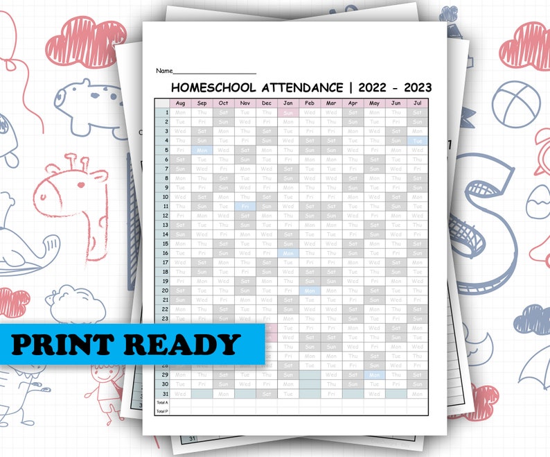 2022-2023 Homeschool Kit Attendance Recording Log Sheet for - Etsy