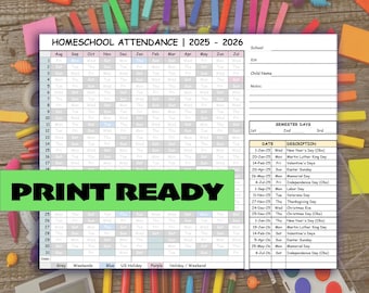 2024-2025 Homeschool Kit - Attendance Recording Log Sheet for Kids ...