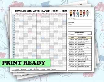 2024-2025 Homeschool Kit - Attendance Recording Log Sheet for Kids ...