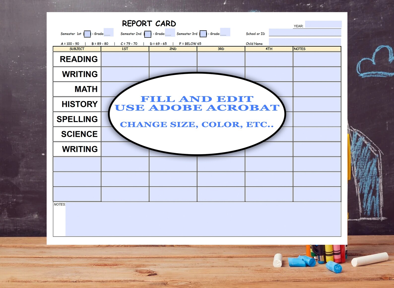 Homeschool Kit - Report Card Template Sheet for Kids Teens Education ...