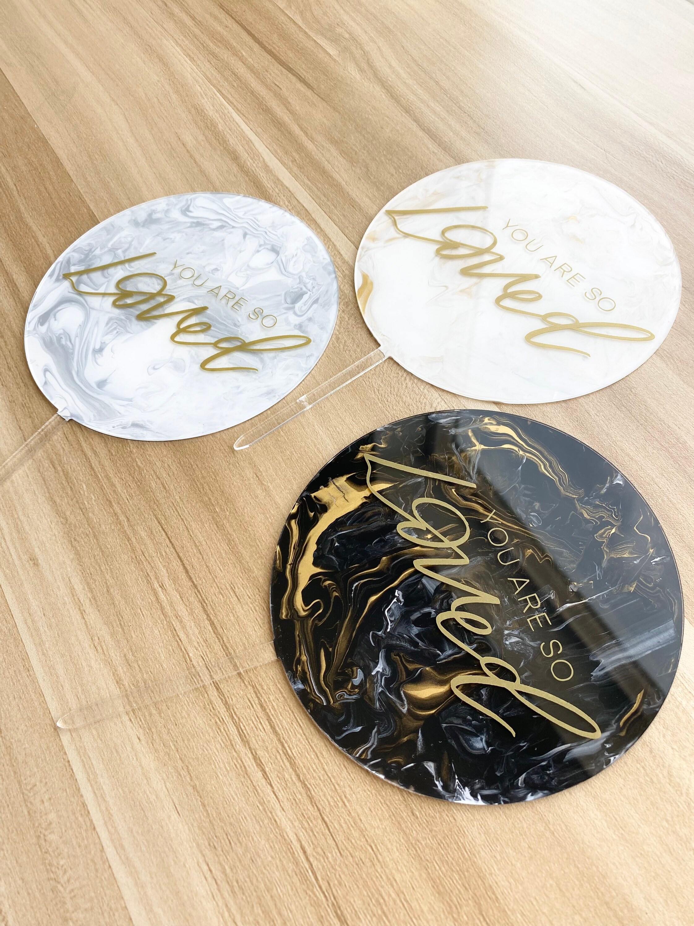 5” Round Clear Acrylic Cake Topper, Customizable, Marbled, for ...