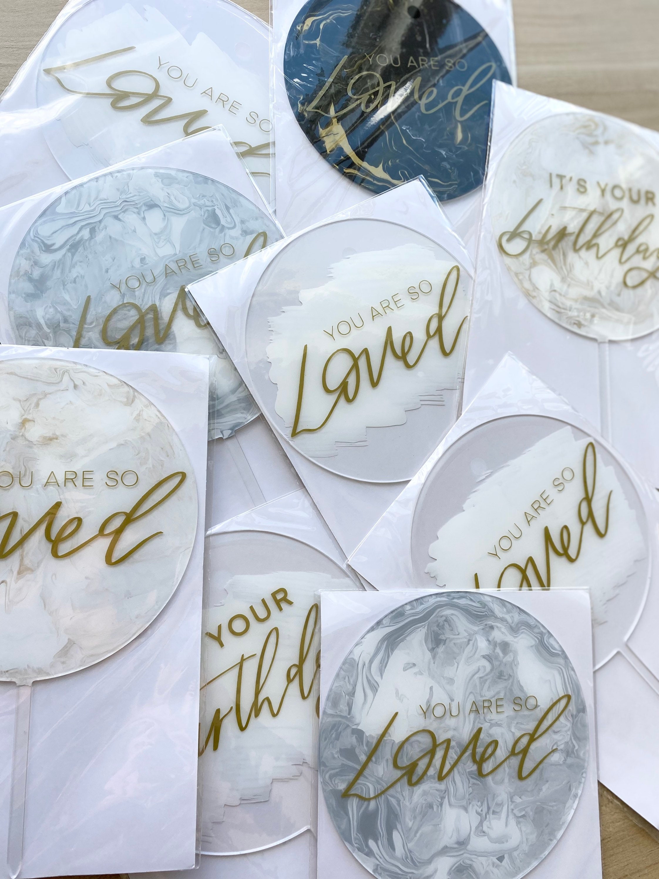 5” Round Clear Acrylic Cake Topper, Customizable, Marbled, for ...