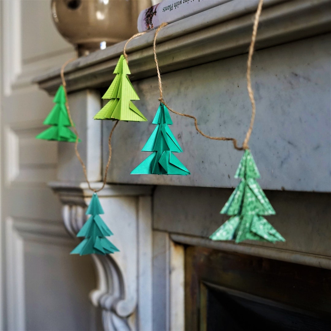 Green Christmas Tree Garland Origami Paper Wall Decor Handmade - Etsy