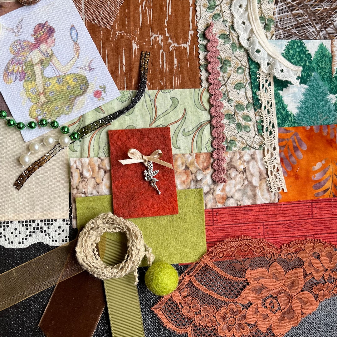 Slow Stitch Kit Fabric Art Collage Fairy House Stitching Craft Junk ...