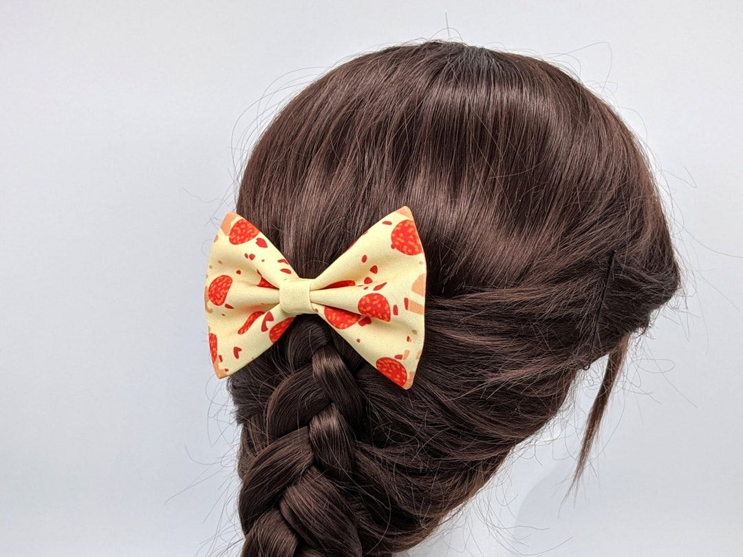 Pepperoni Pizza Hair Bow - Cheesy Slice, Food-look Fabric Barrette Clip ...