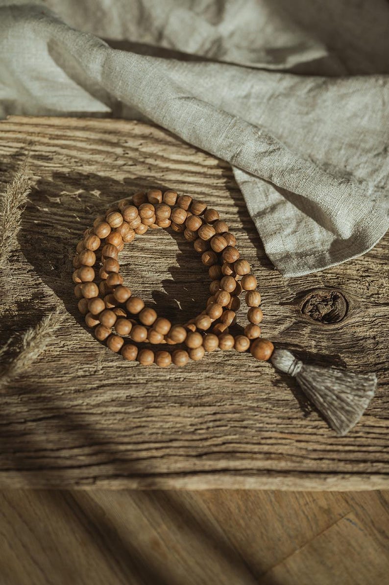 Wooden Beads - Oak Beads, Mala Beads of 54 or 108, With Linen Tassel ...