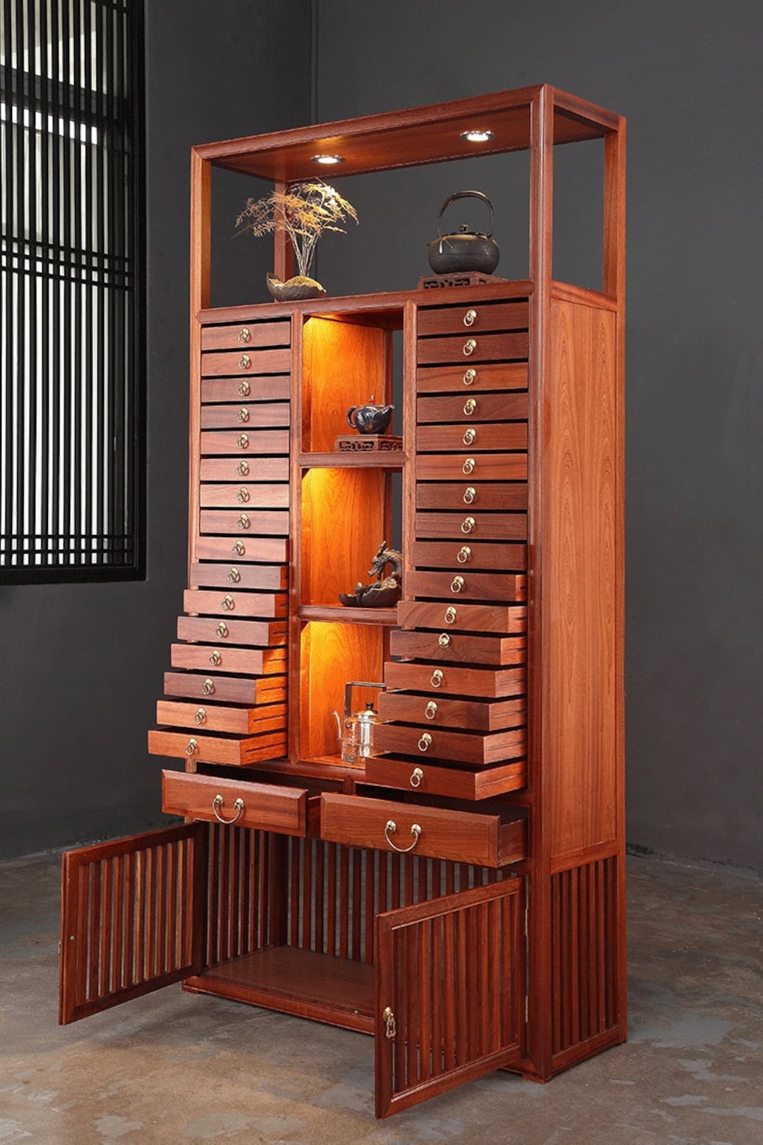 Tea Storage Cabinet With Backlight and Shelves - A Wardrobe Unit for ...