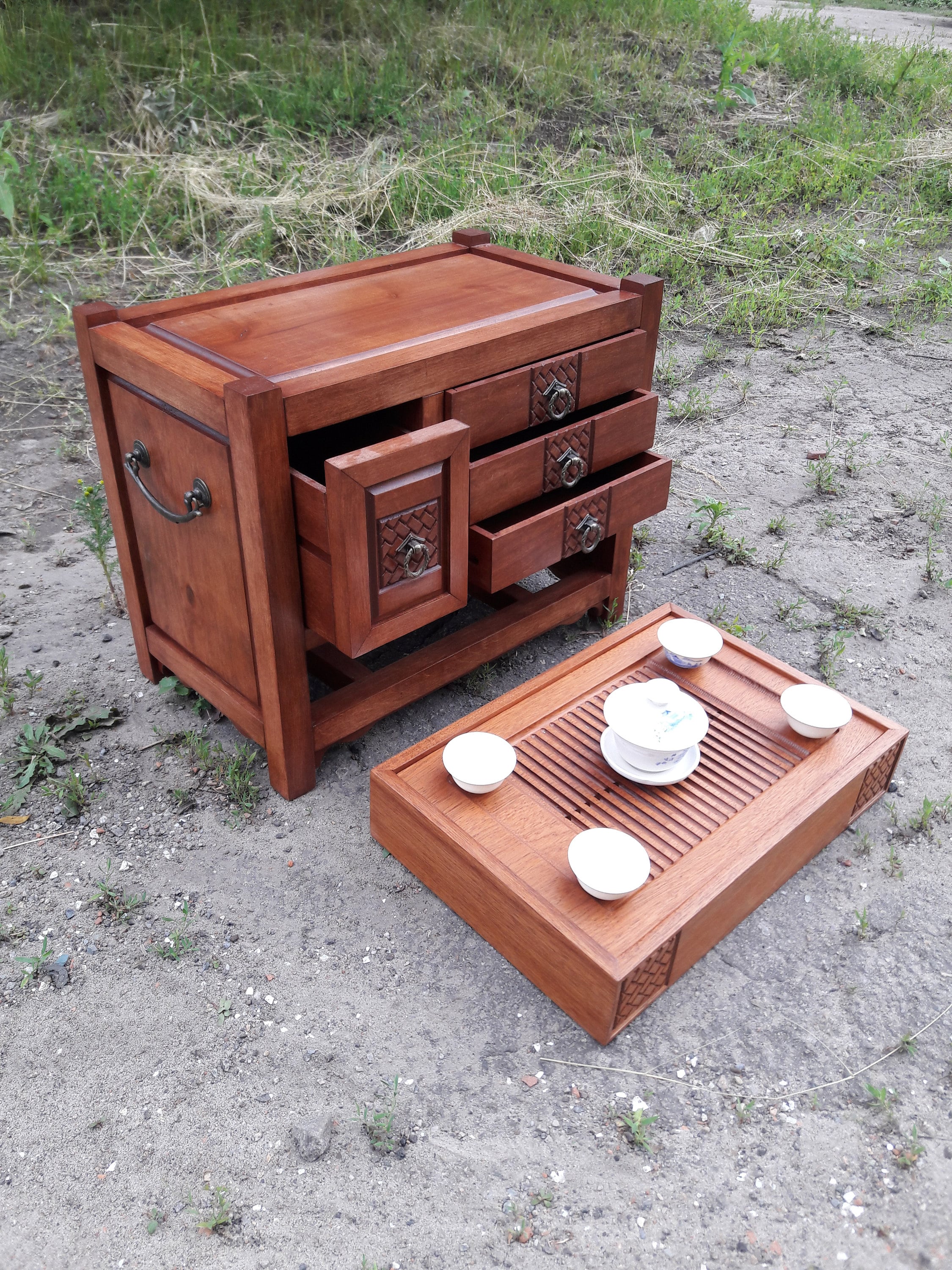Tea Organizer Commode Handmade W/ Tea Table, Bag - Etsy