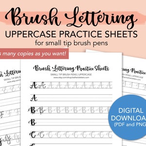 Uppercase Brush Lettering Practice Sheets for Beginners | Small Tip ...