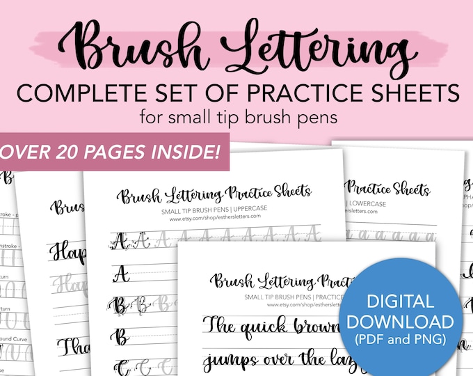 Uppercase Brush Lettering Practice Sheets for Beginners Small Tip Brush ...