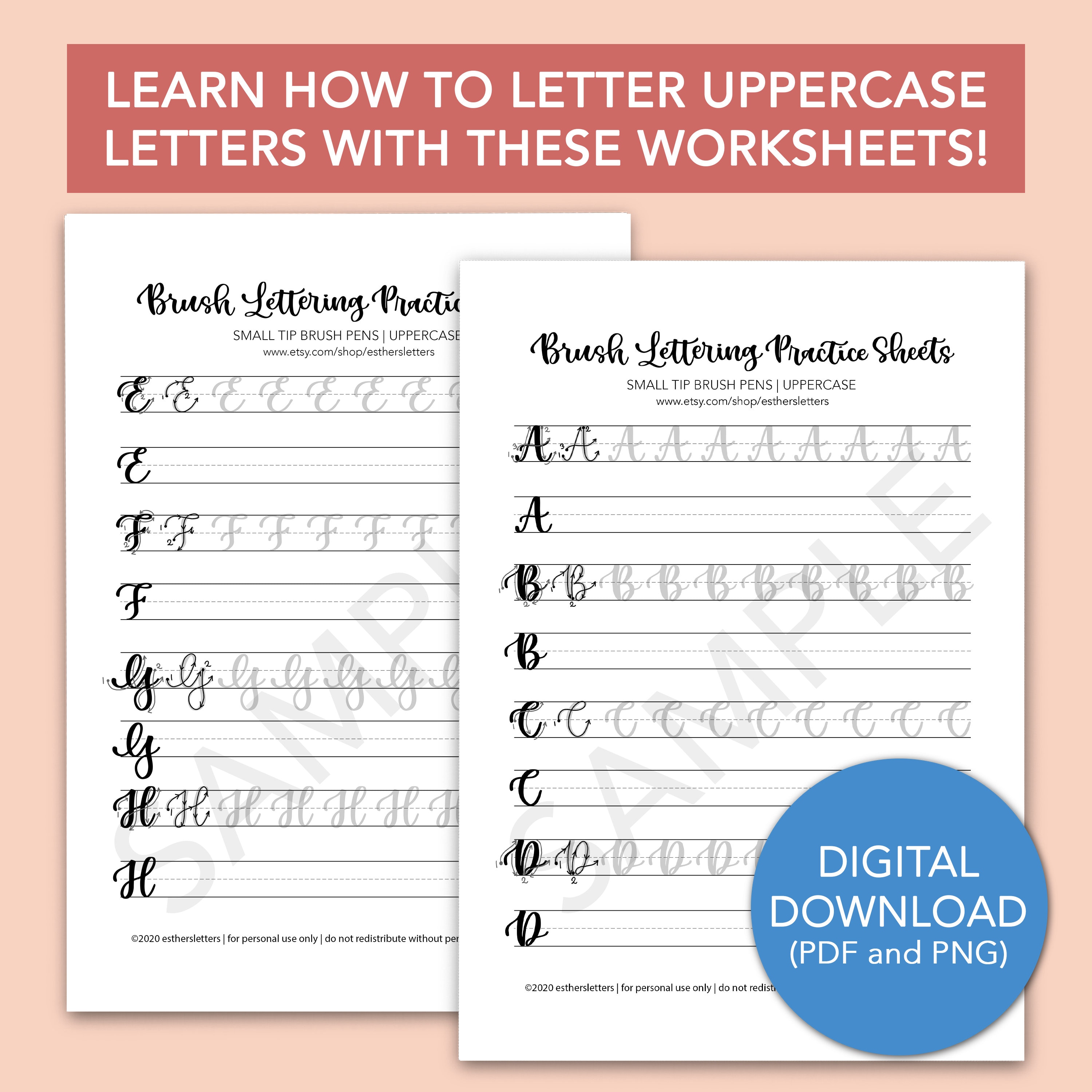 Uppercase Brush Lettering Practice Sheets for Beginners - Etsy Singapore