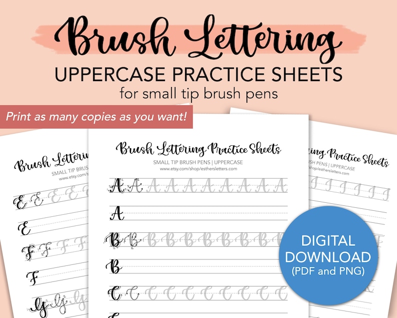 Uppercase Brush Lettering Practice Sheets for Beginners | Small Tip ...