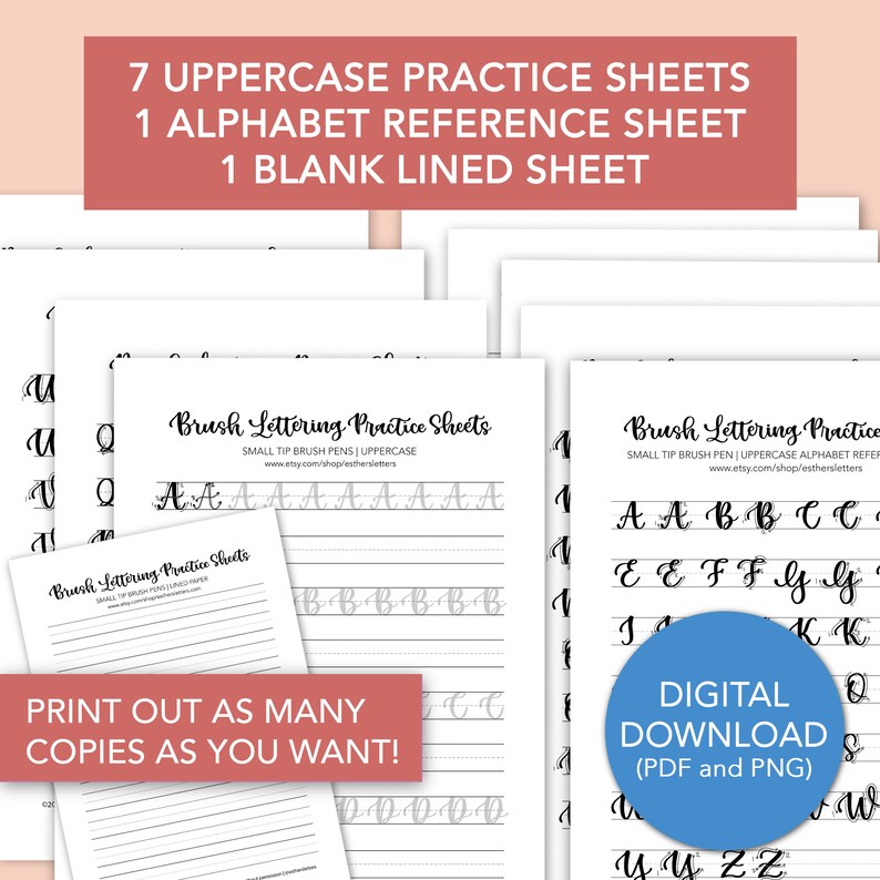 Uppercase Brush Lettering Practice Sheets for Beginners | Small Tip ...