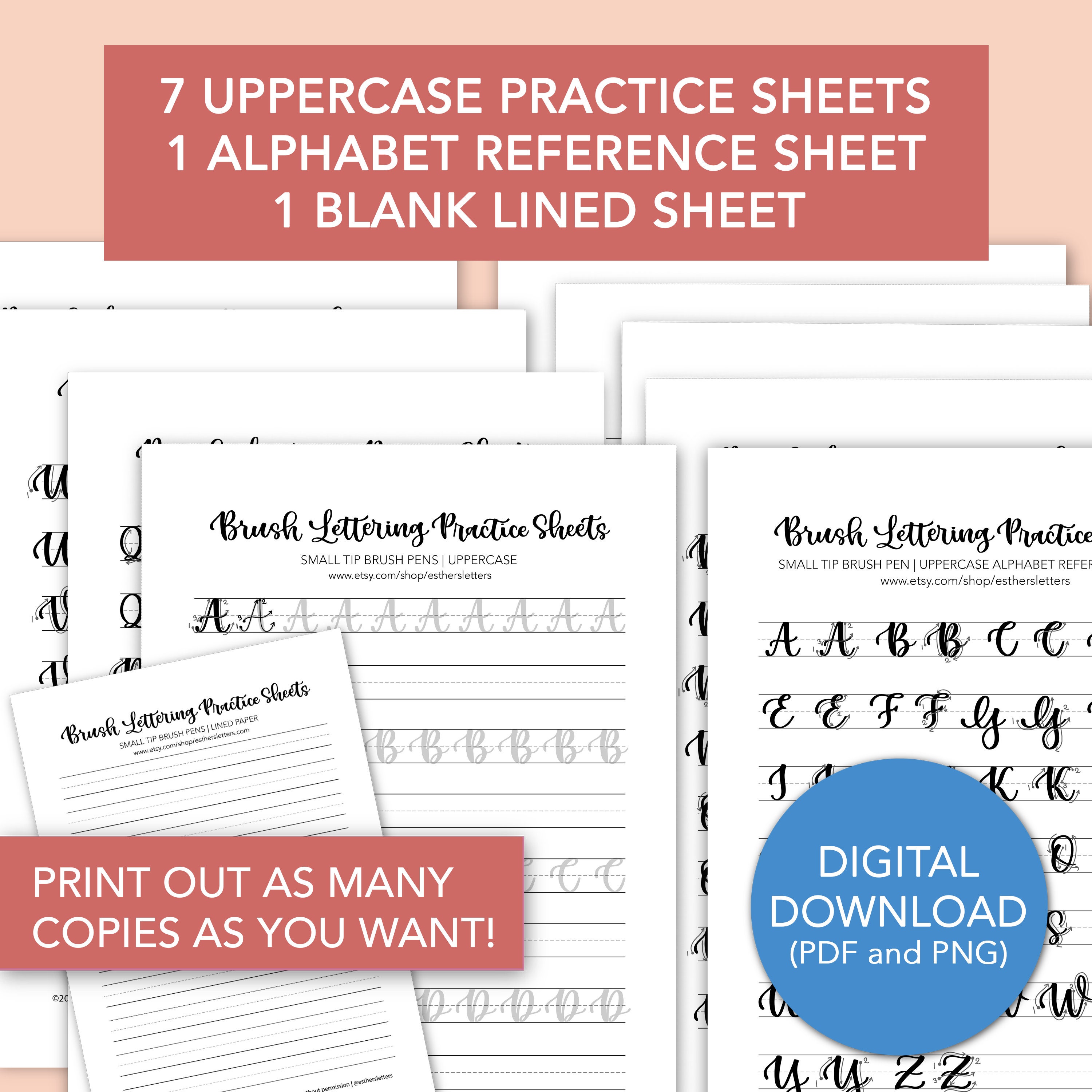 Uppercase Brush Lettering Practice Sheets for Beginners | Etsy