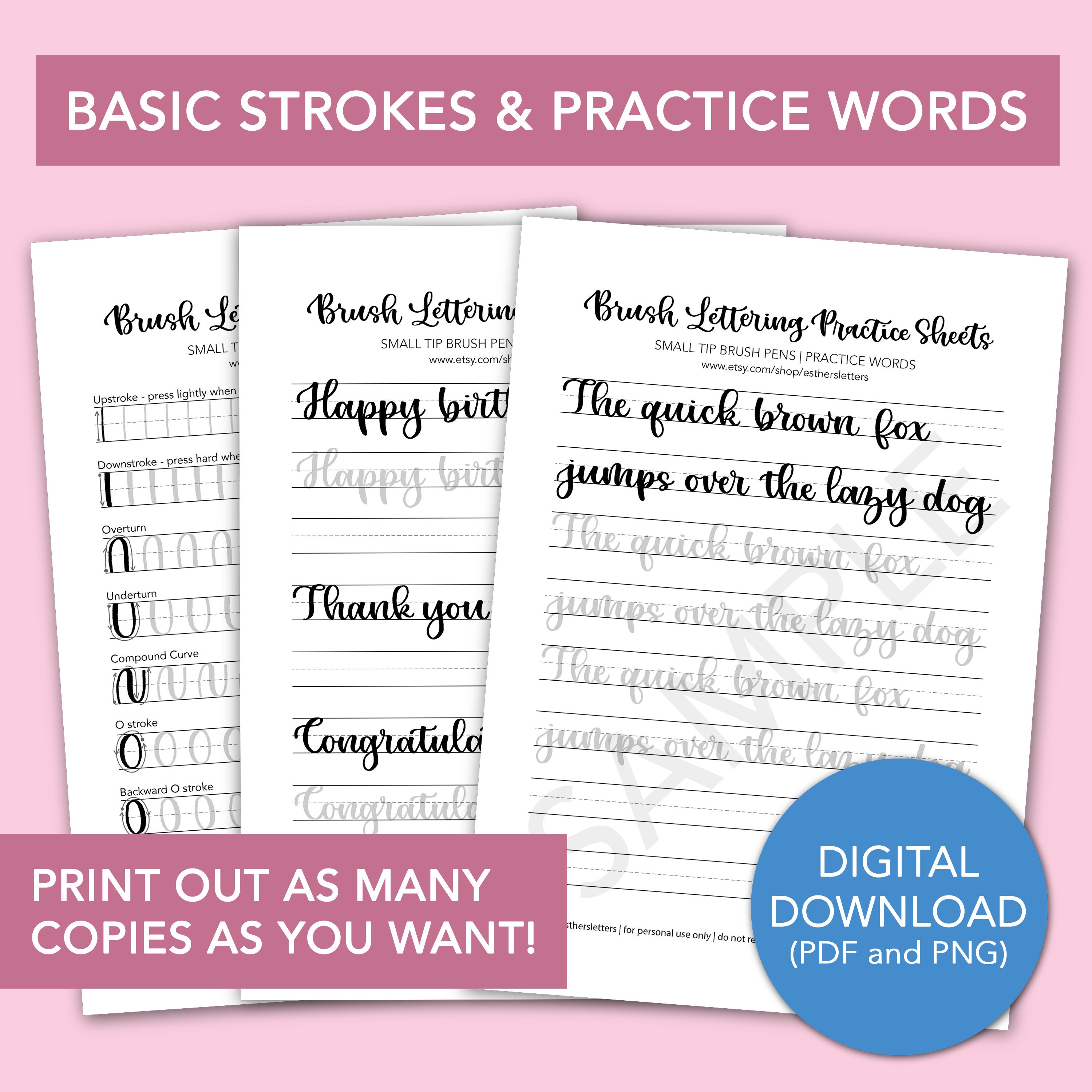 Complete Set of Brush Lettering Practice Sheets for Beginners - Etsy UK