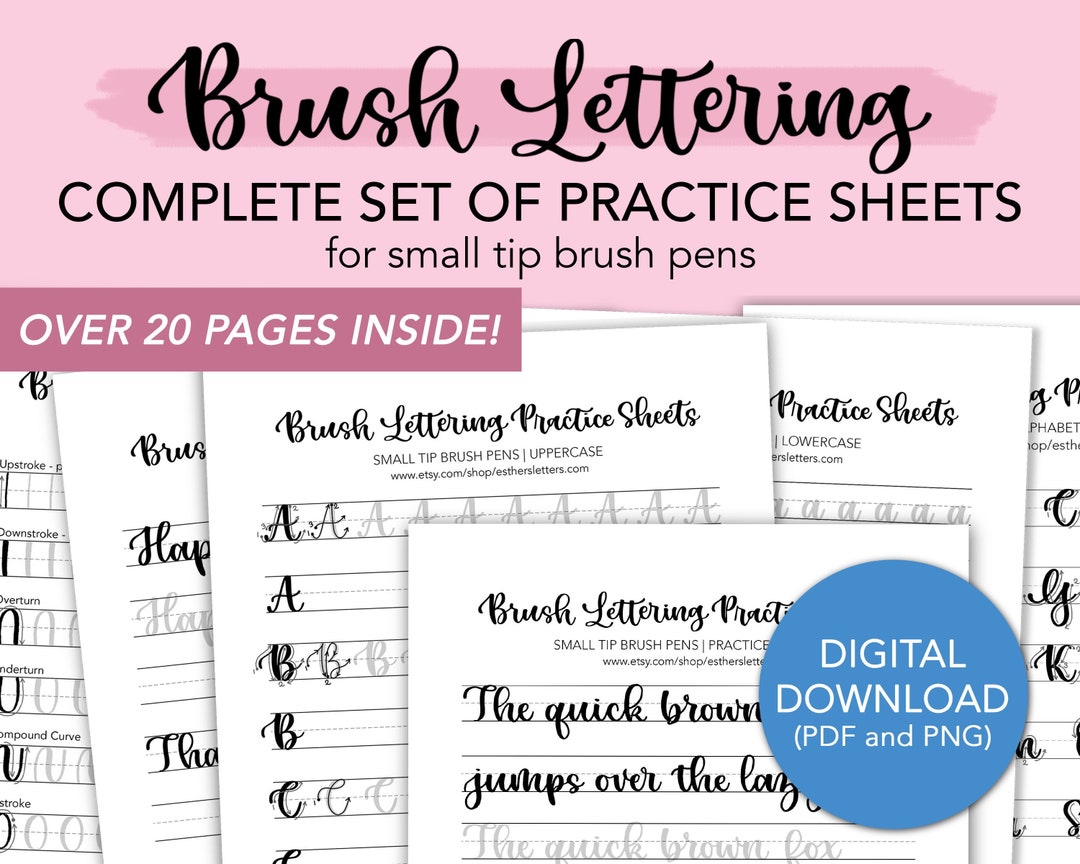 Complete Set of Brush Lettering Practice Sheets for Beginners | Easy ...