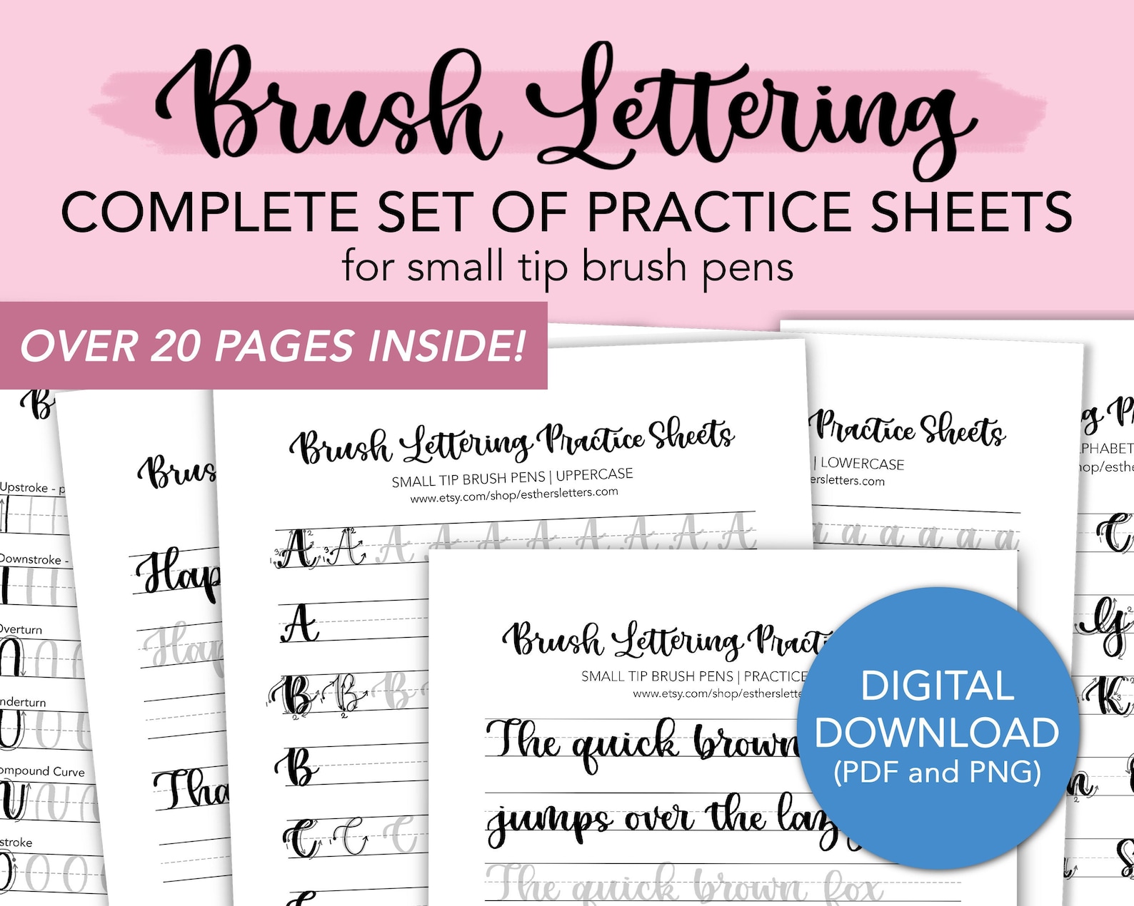 Complete Set of Brush Lettering Practice Sheets for Beginners | Etsy