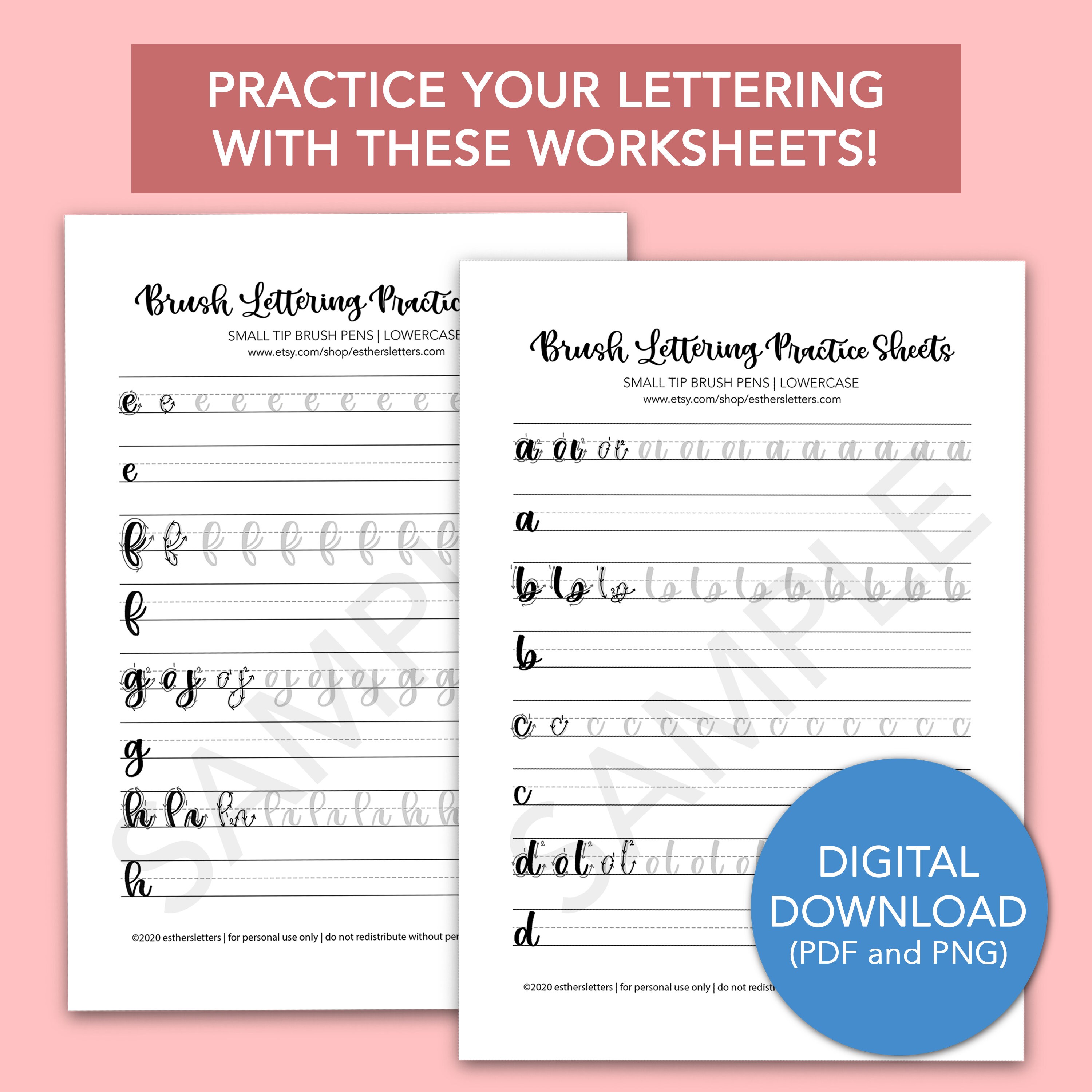 Lowercase Brush Lettering Practice Sheets for Beginners | Small Tip ...
