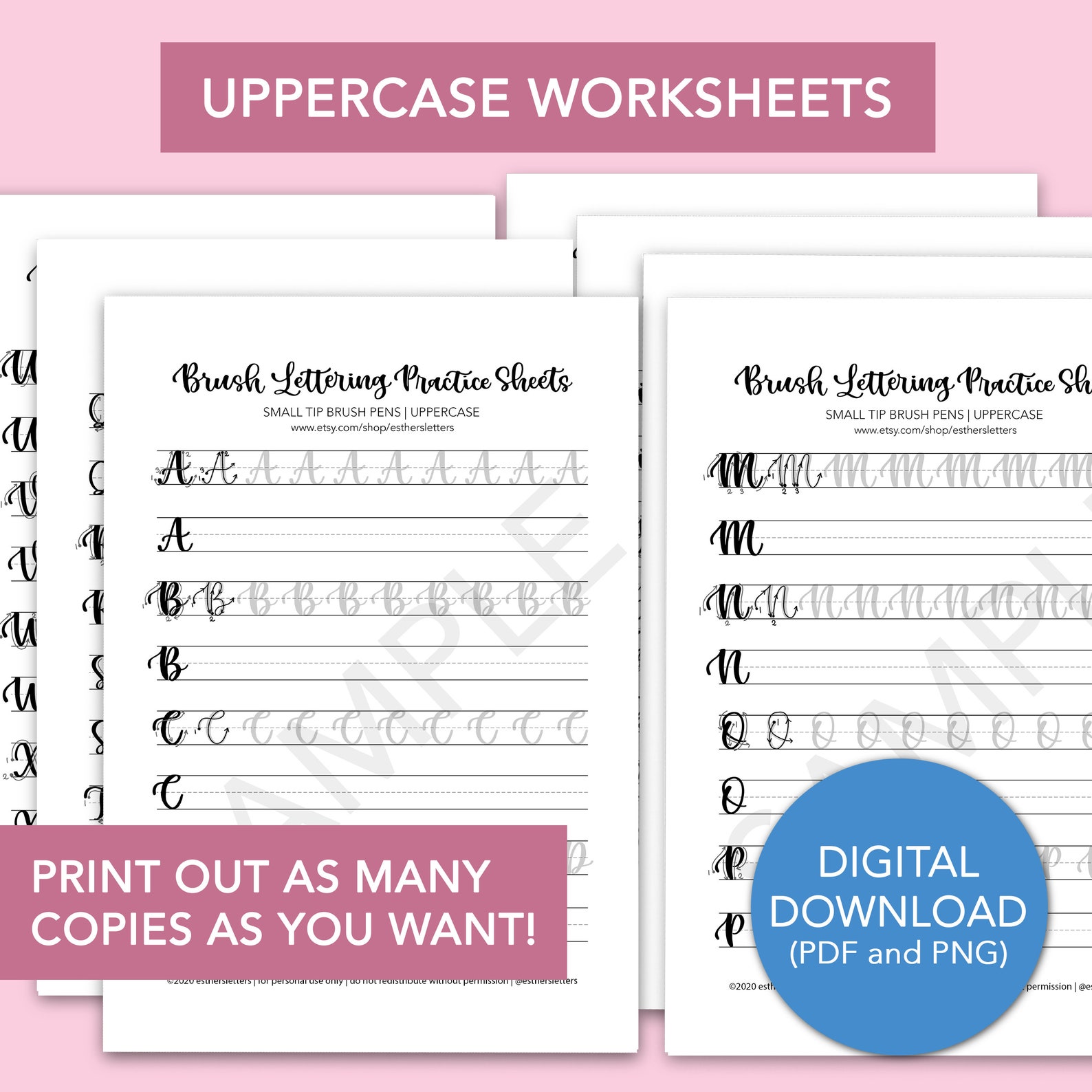 Complete Set of Brush Lettering Practice Sheets for Beginners | Etsy