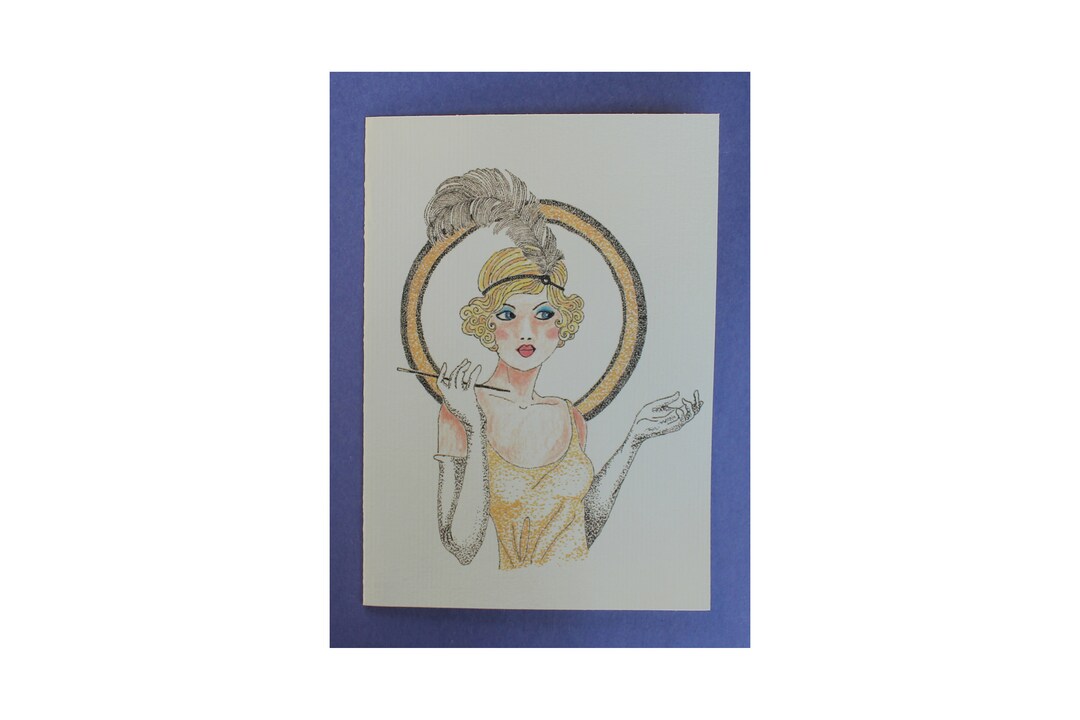 Gold Flapper Blank Inside Card/flapper Card/flapper Art/gold Flapper ...