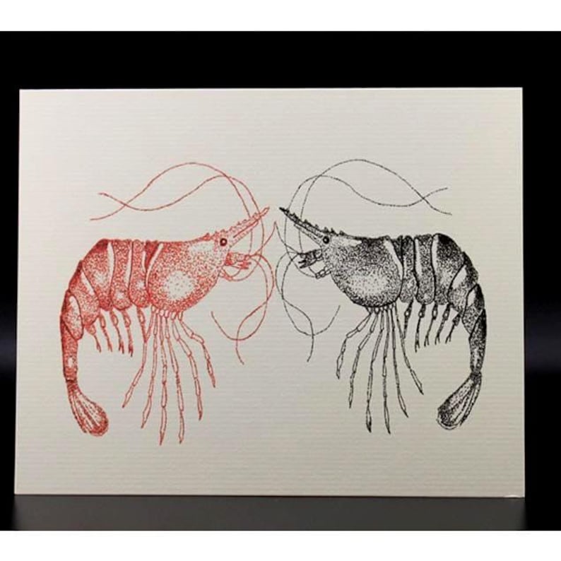Red & Black Shrimp Blank Inside Card/shrimp Card/shrimp/shrimp Art/all ...