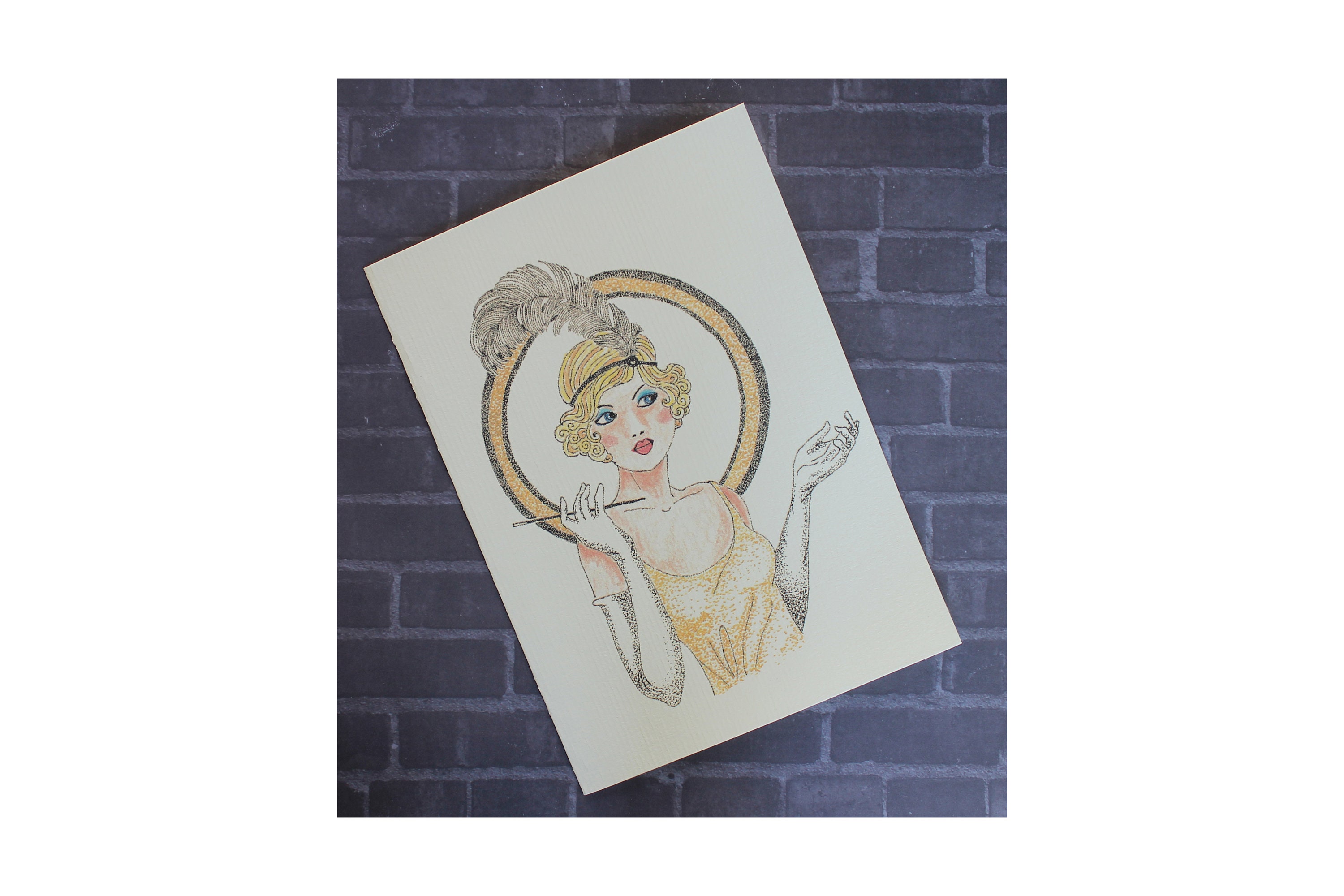 Gold Flapper Blank Inside Card/flapper Card/flapper Art/gold Flapper ...
