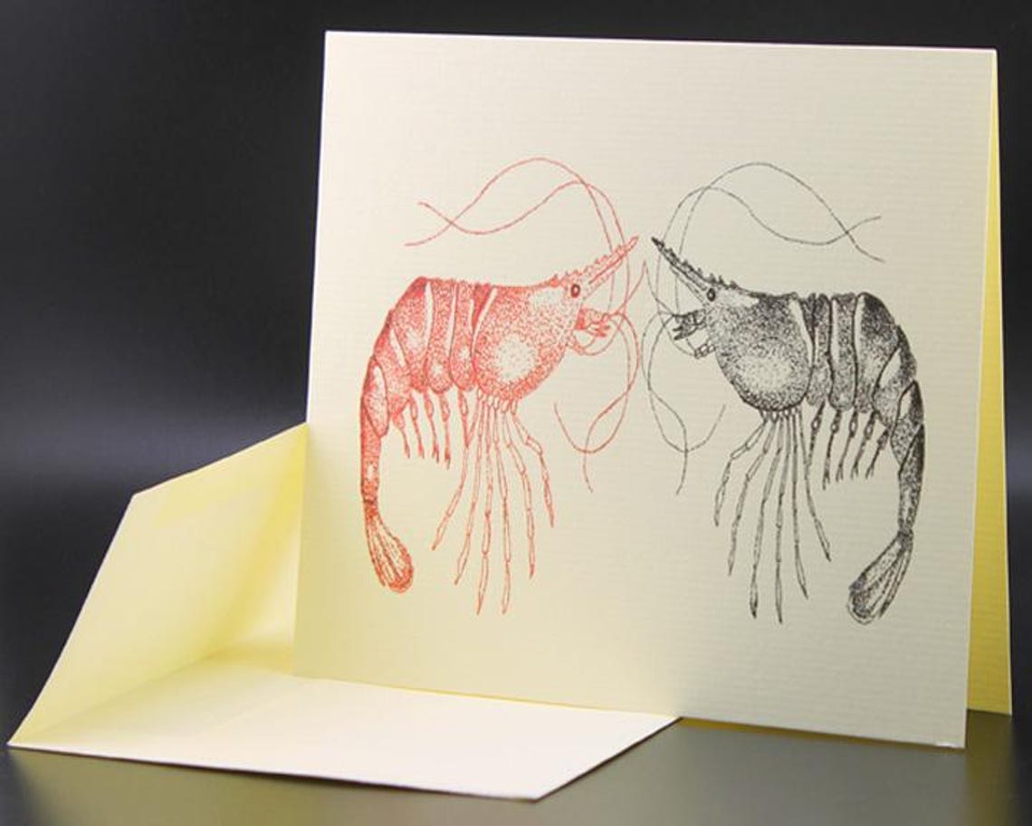 Red & Black Shrimp Blank Inside Card/shrimp Card/shrimp/shrimp Art/all ...