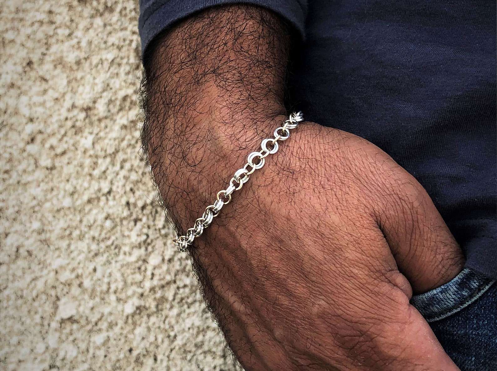 Men's Sterling Silver Chain Bracelet Silver and Goldfield - Etsy