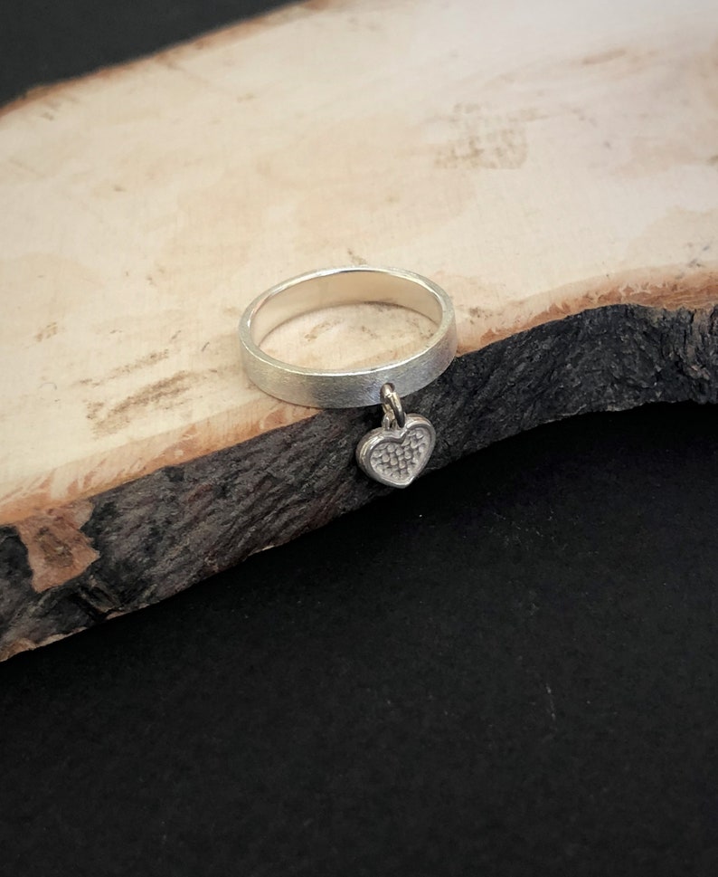 Sterling Silver Charm Ring Dangle Ring Heart Charm Ring - Etsy
