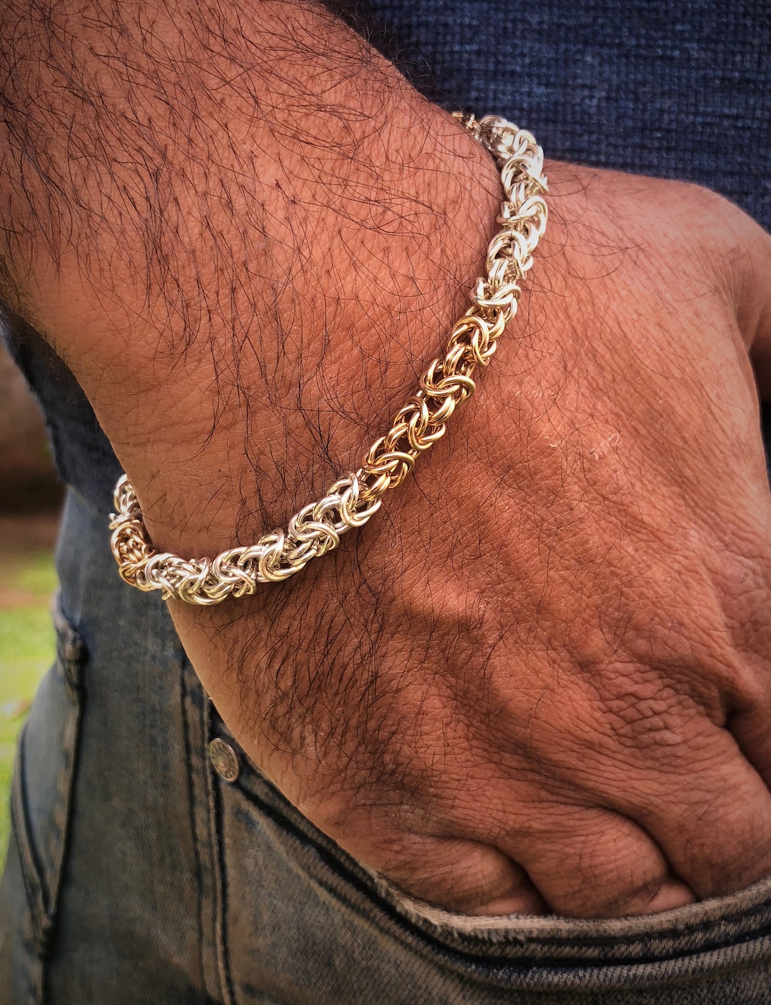 Bracelet for Men, Sterling Silver Chain Bracelet, Byzantine Men ...
