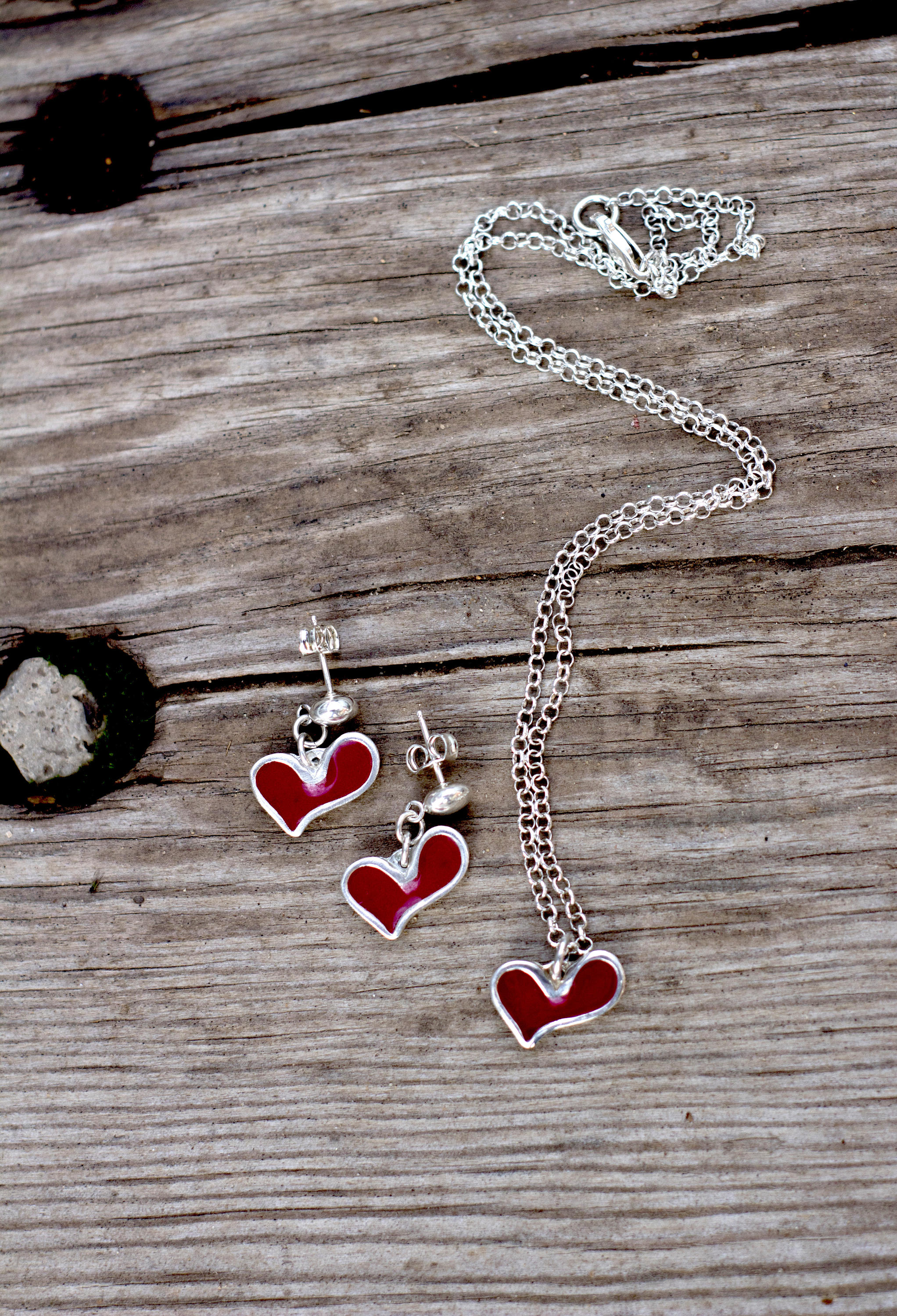 Silver Necklace Earrings Set Heart Jewelry Set Dangle Silver - Etsy