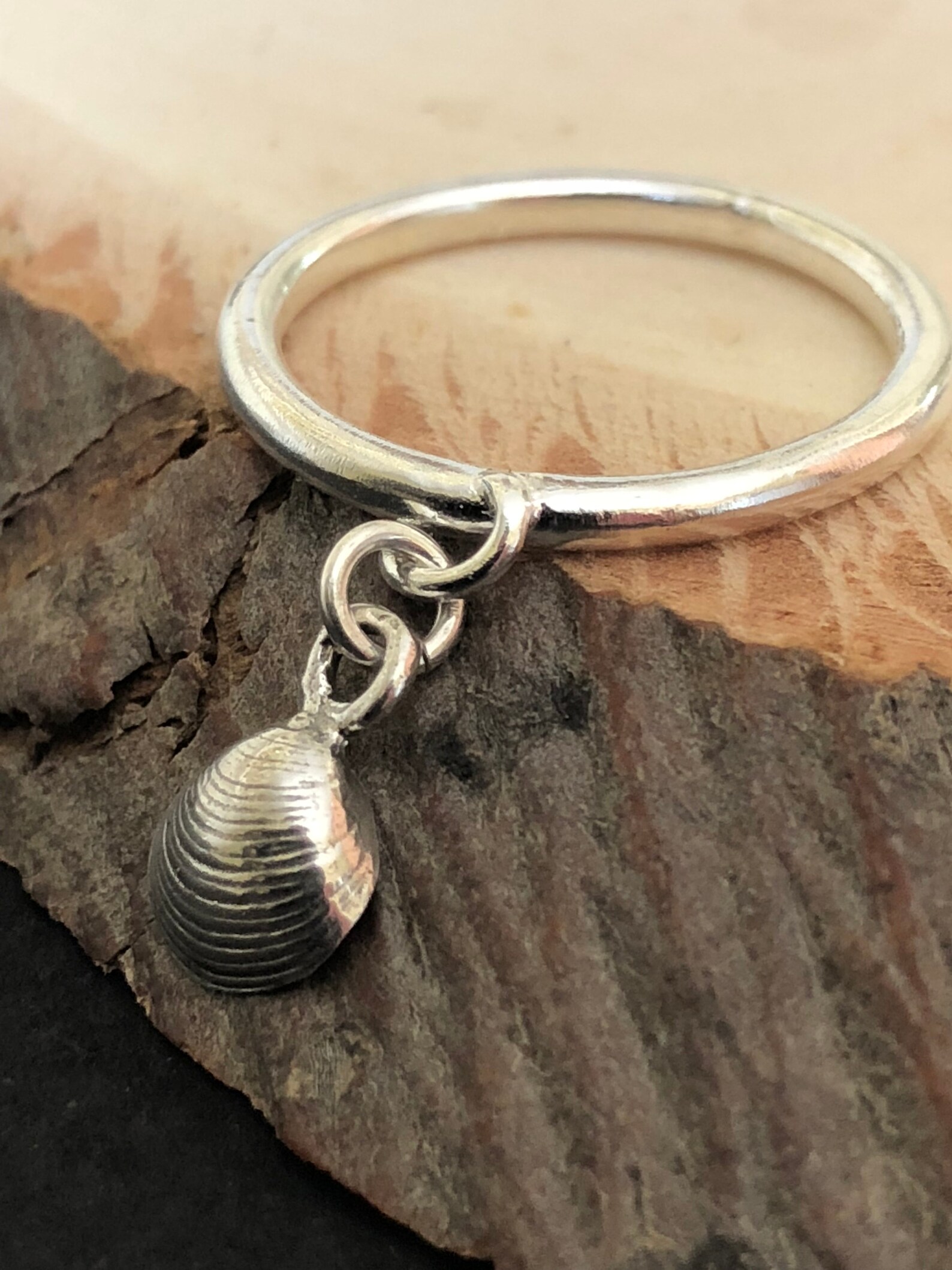 Sterling Silver Charm Ring Dangle Ring Seashell Ring Charm | Etsy