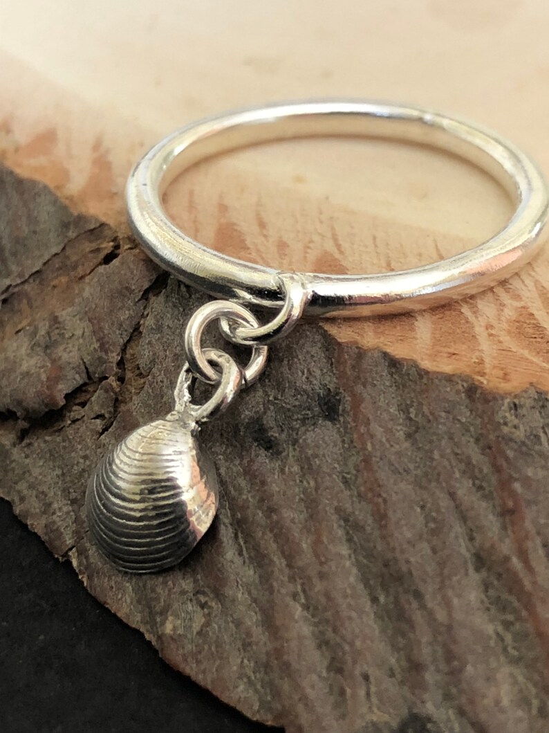 Sterling Silver Charm Ring Dangle Ring Seashell Ring Charm | Etsy