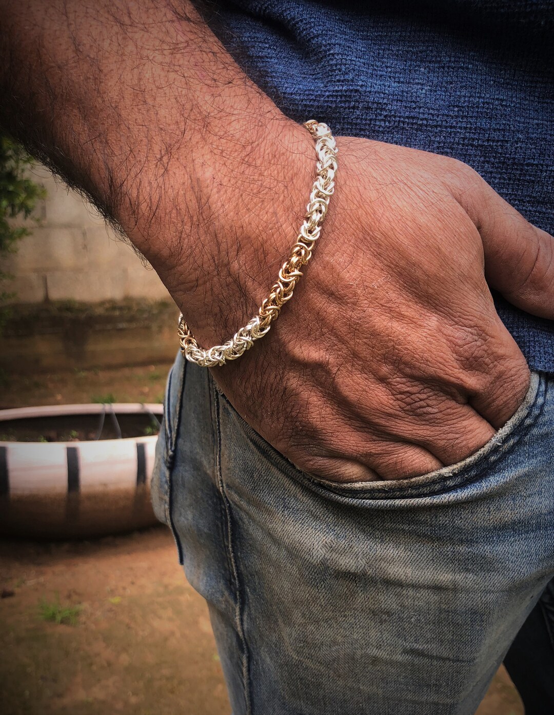Silver Bracelet for Men, Sterling Silver Chain Bracelet, Byzantine ...