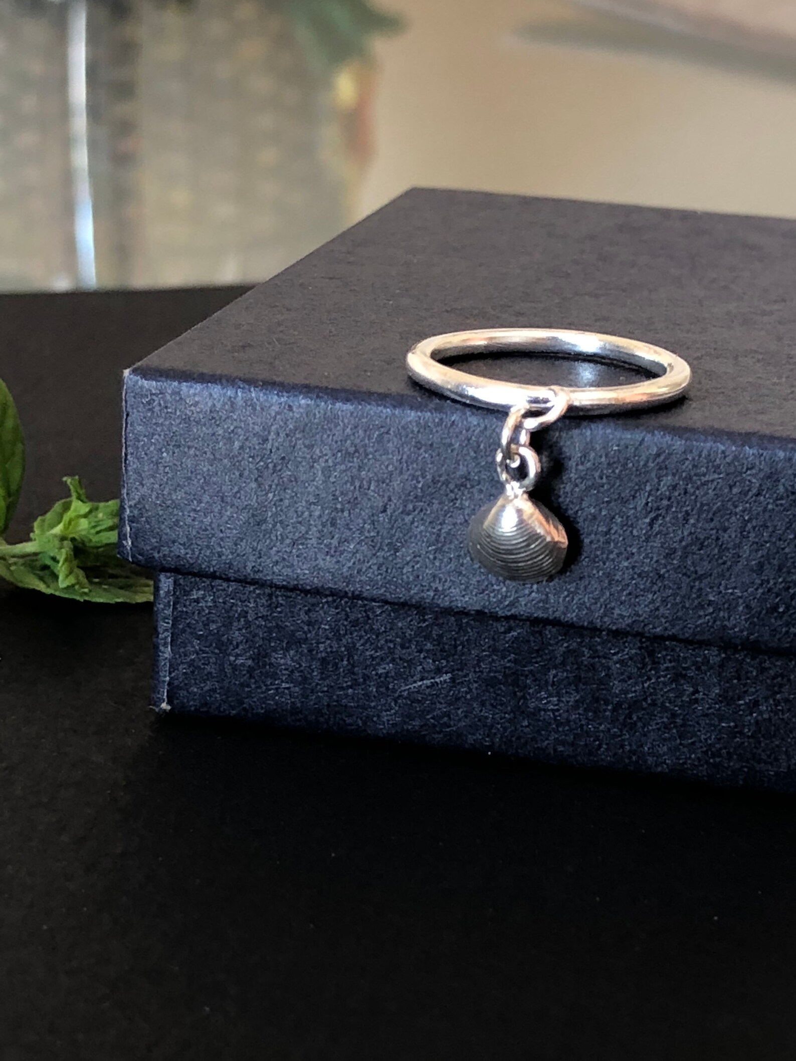 Sterling Silver Charm Ring Dangle Ring Seashell Ring Charm | Etsy