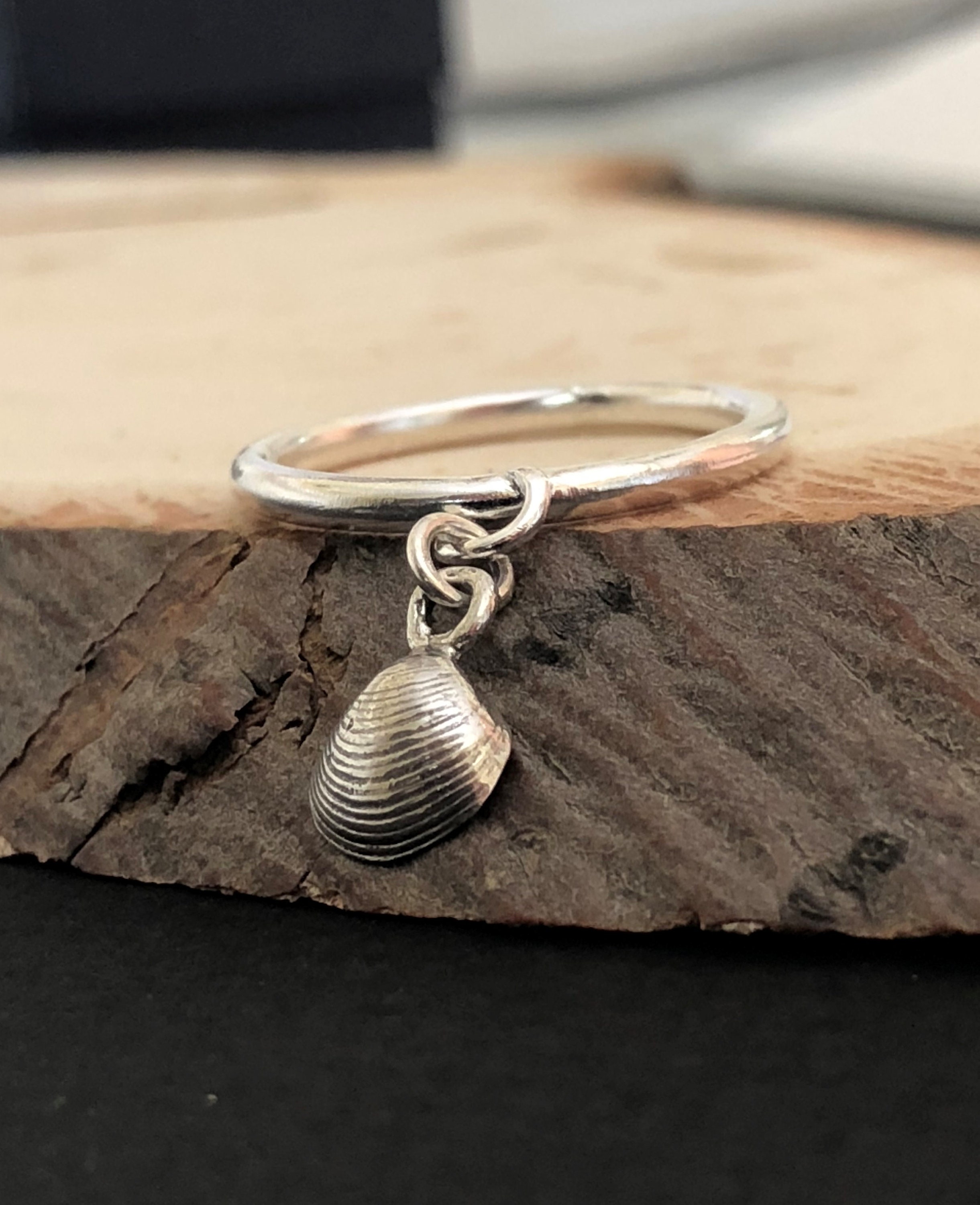 Sterling Silver Charm Ring Dangle Ring Seashell Ring Charm | Etsy