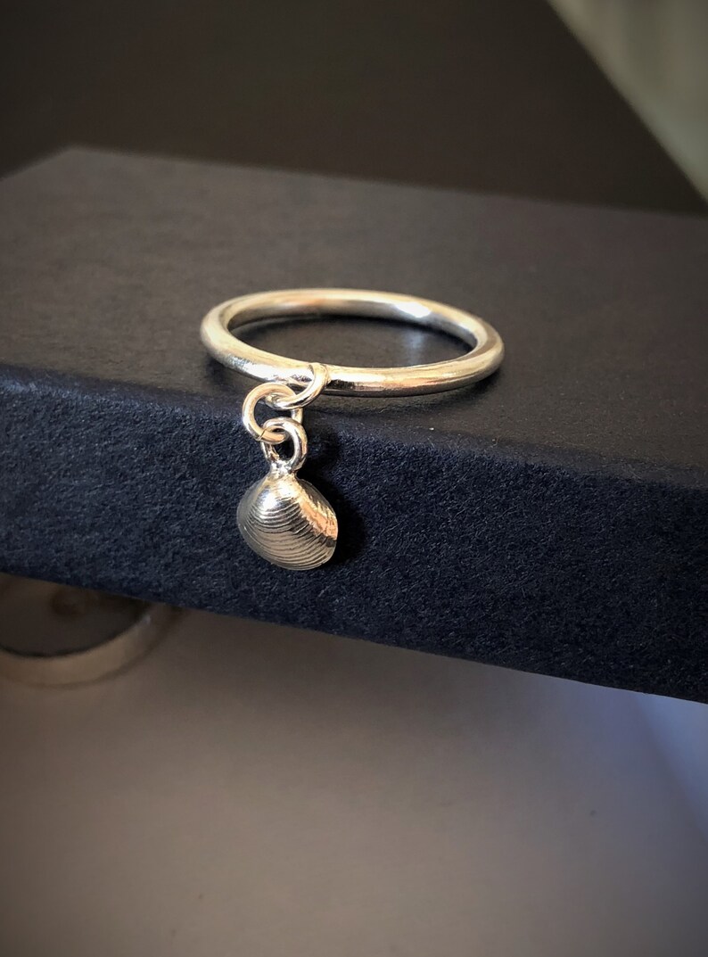 Sterling Silver Charm Ring Dangle Ring Seashell Ring Charm | Etsy
