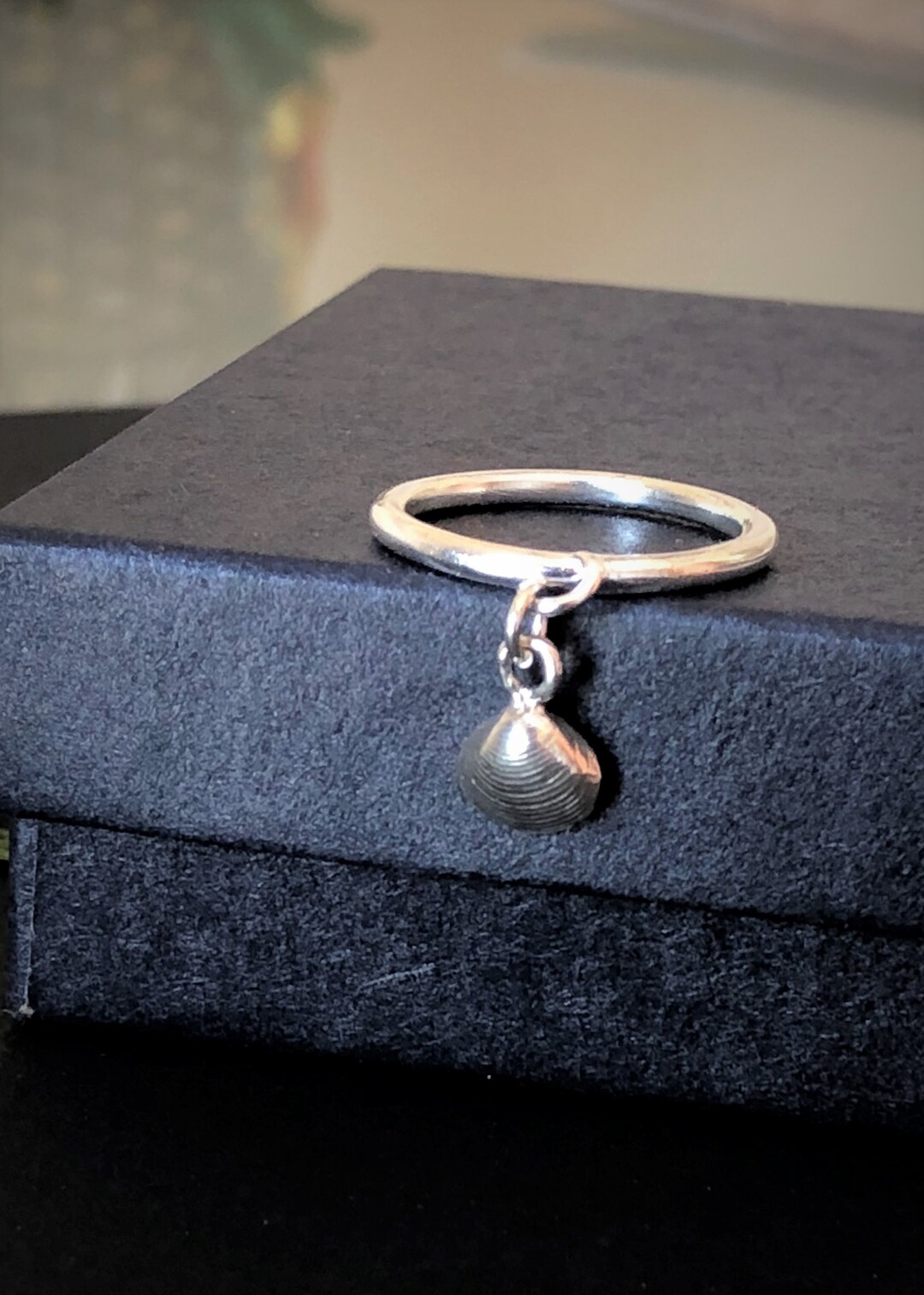 Sterling Silver Charm Ring, Dangle Ring, Seashell Ring, Charm Ring for ...