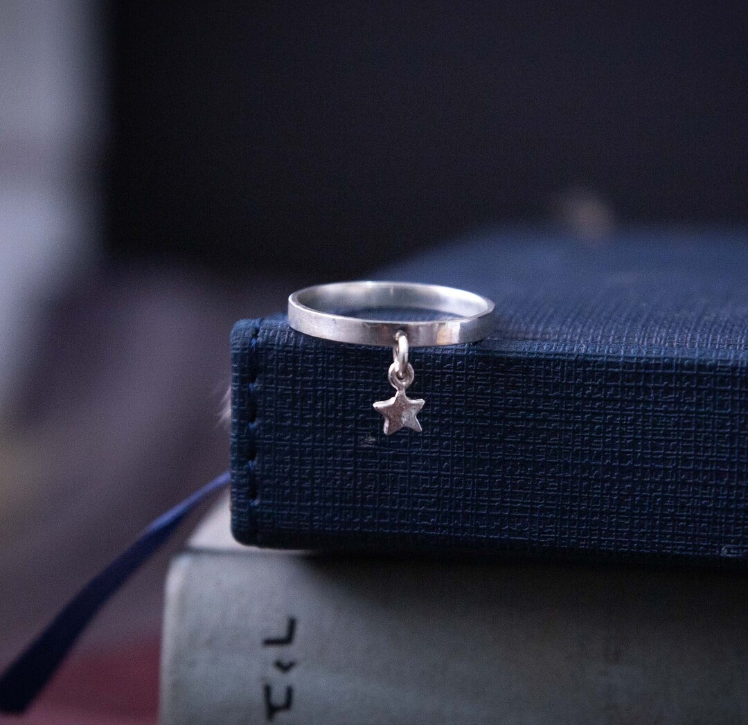 Star Charm Ring, Sterling Silver Charm Ring, Dangle Ring, Charm Ring ...