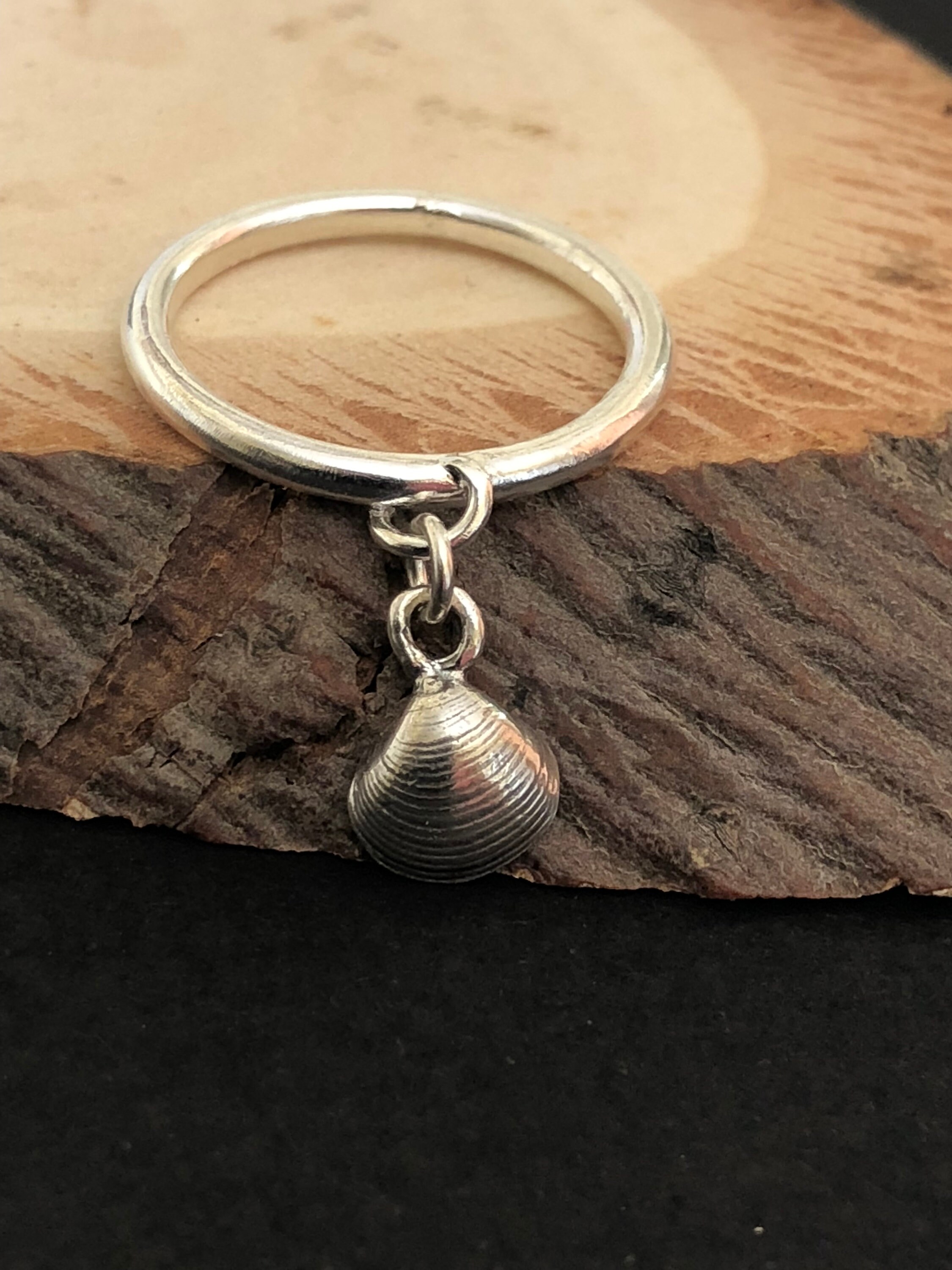Sterling Silver Charm Ring Dangle Ring Seashell Ring Charm | Etsy