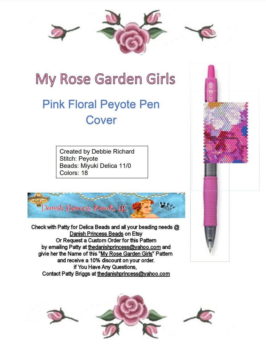 Pink Floral Peyote Pen Cover Pattern - Etsy