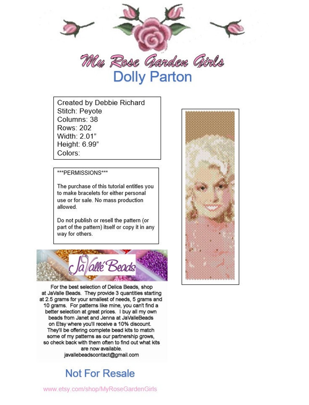 Dolly Parton Peyote Bracelet Pattern Even Count - Etsy