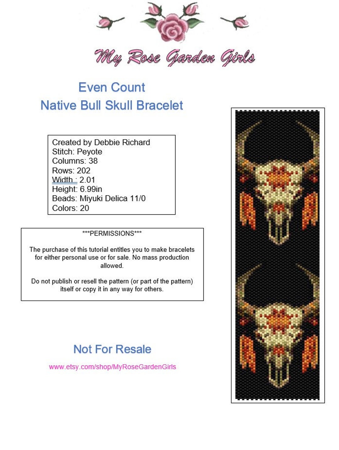Native Bull Skull Peyote Bracelet - Even Count - Etsy