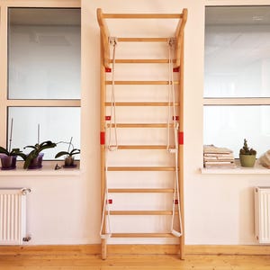 Wooden Swedish Ladder With Yoga Rope Set for Home and Gym. Premium ...