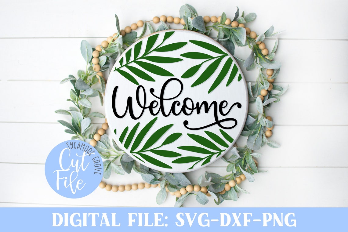 Round Welcome Svg Tropical Leaves Svg Circular Door Hanger | Etsy