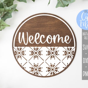 Welcome Svg, Round Door Hanger Svg, Front Porch Decor Svg, Entryway Svg ...